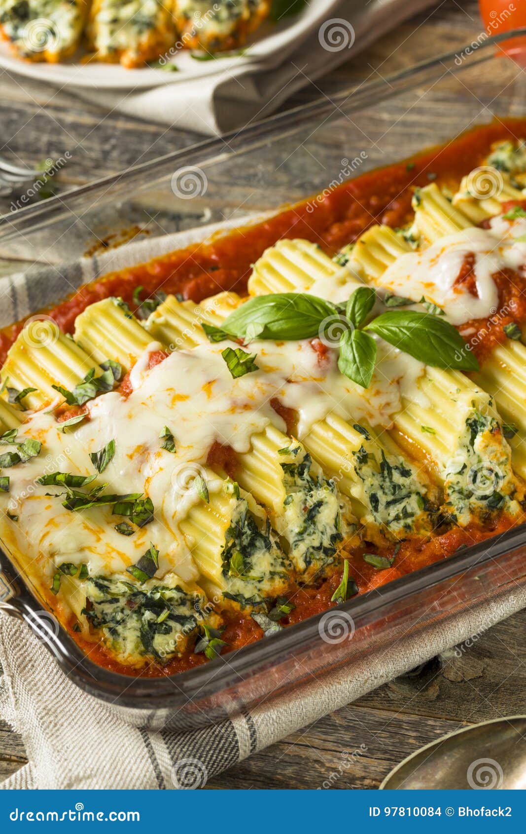 Homemade Stuffed Ricotta and Spinach Manicotti Stock Photo - Image of ...