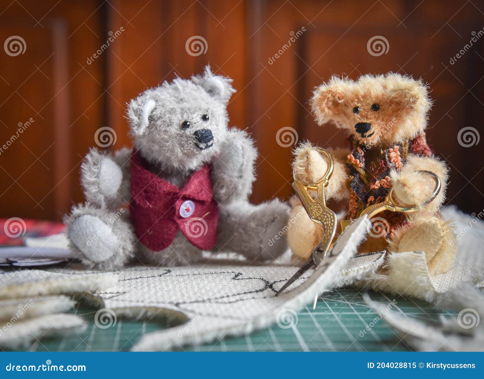 Homemade Teddy Bears Sewing Another Teddy Bear and Cutting Out the ...