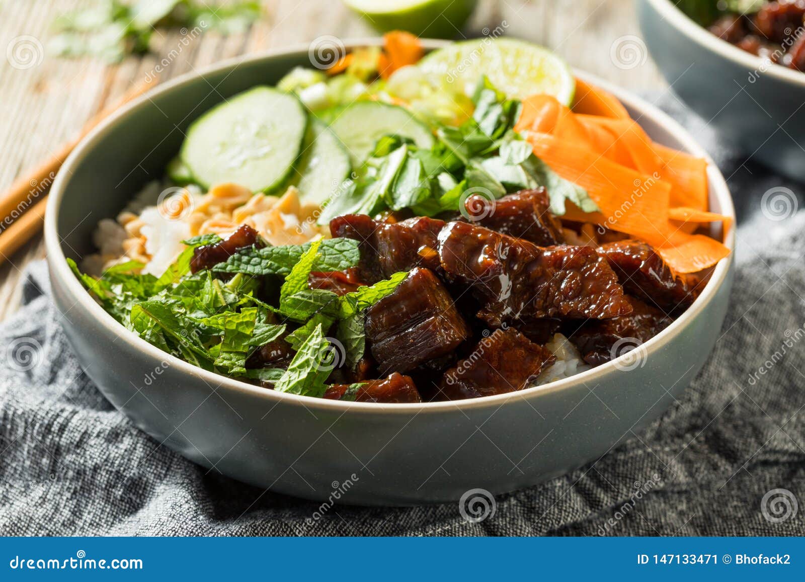 Homemade Thai Beef and Rice Bowl Stock Image - Image of chopsticks ...