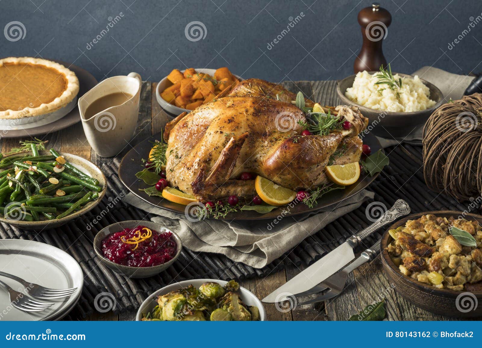 Homemade Thanksgiving Turkey Dinner Stock Photo - Image of grapes ...