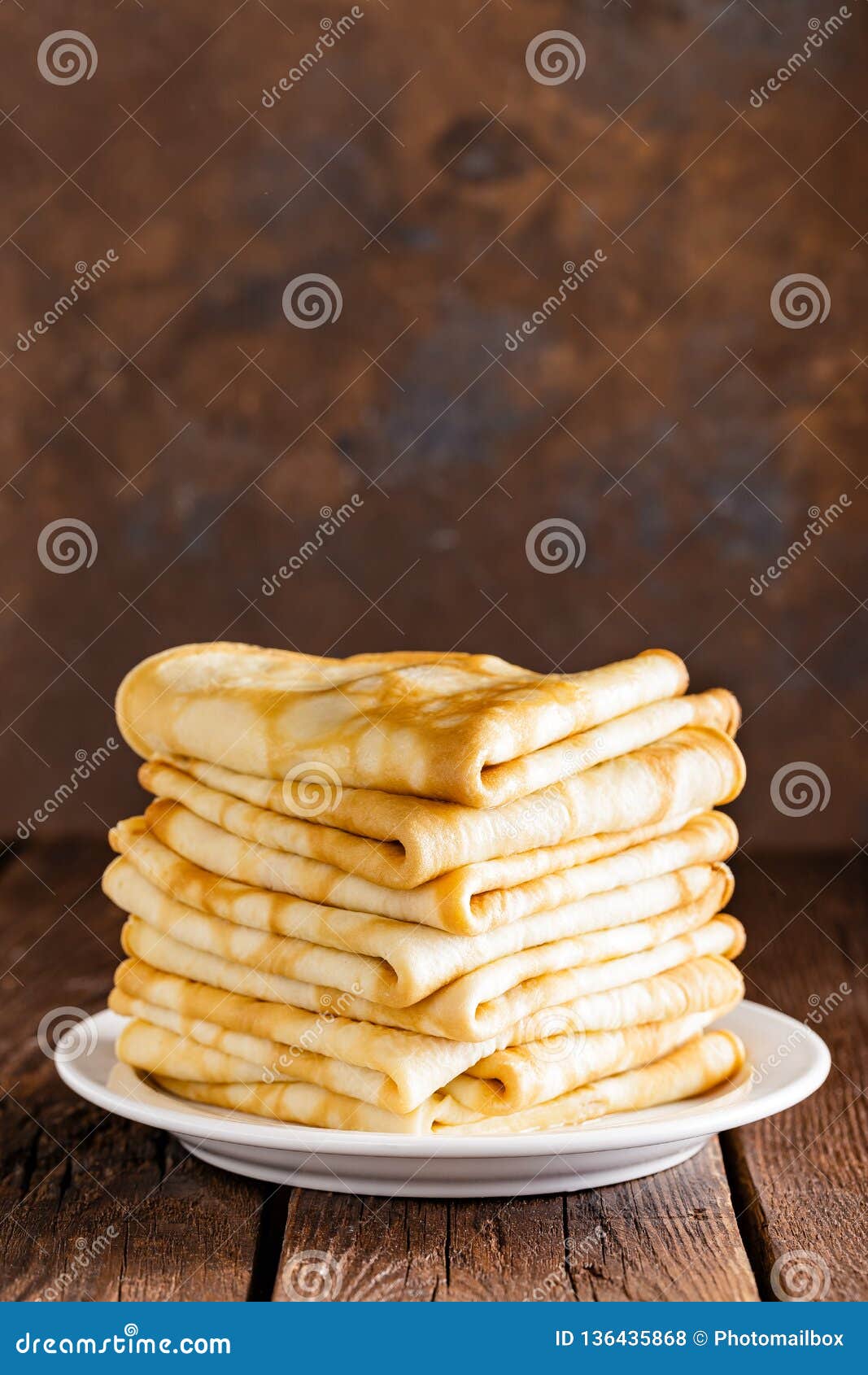 Homemade Thin Crepes Stack, Wrapped Pancakes Stock Photo - Image of ...
