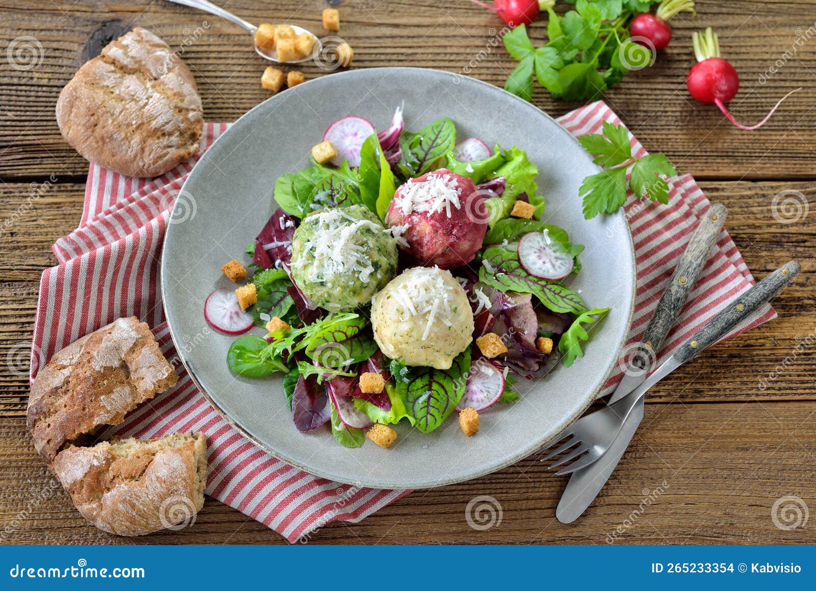 South Tyrolean Dumpling Trio Stock Photo - Image of bavarian, plate ...