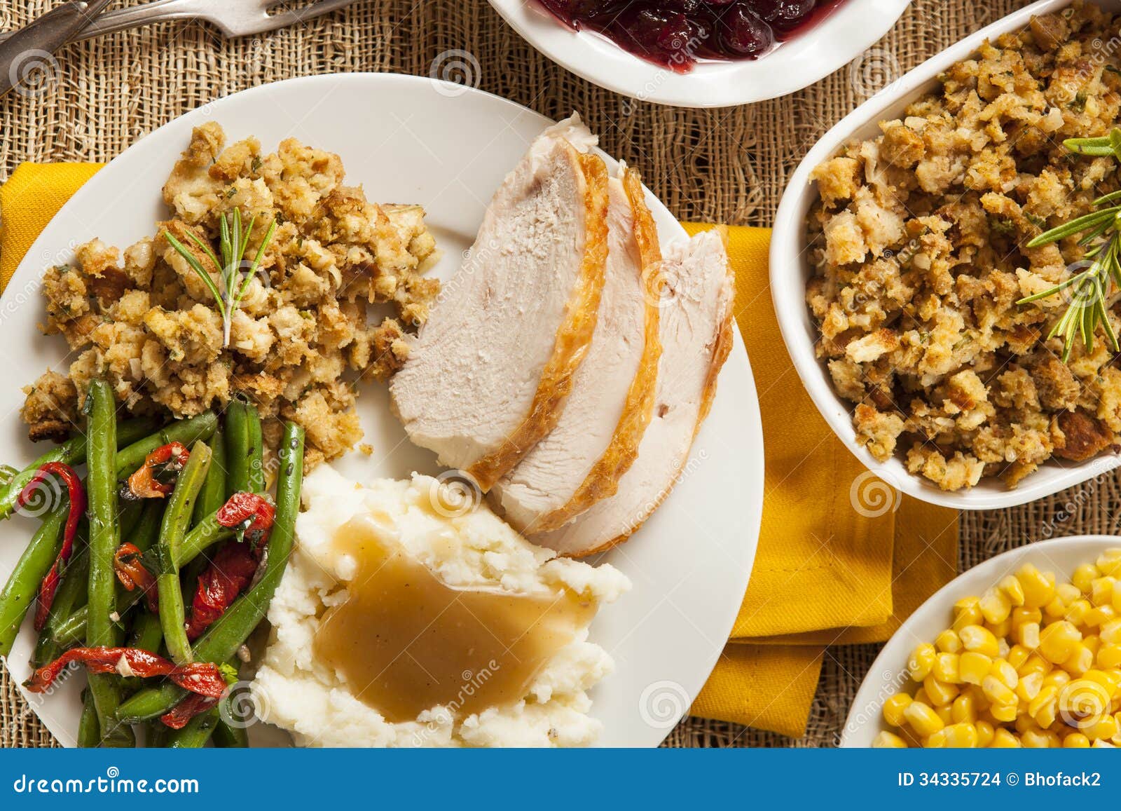 Homemade Turkey Thanksgiving Dinner Stock Photo - Image of garnish ...