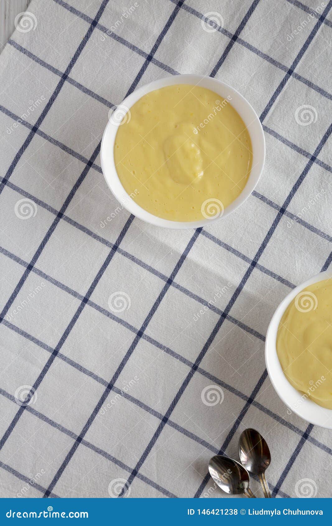 Homemade Vanilla Custard Pudding, Overhead View. Top View, from Above ...