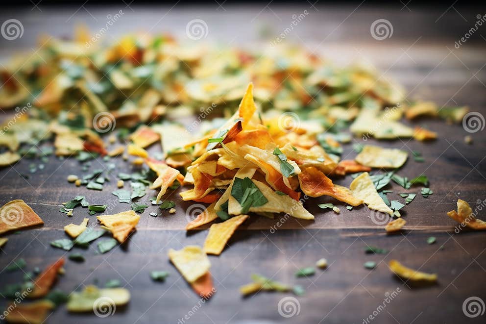 Homemade Vegetable Chips Scattered on a Tabletop Stock Photo - Image of ...