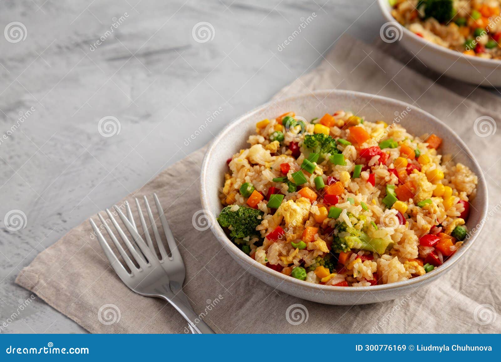 Homemade Veggie Fried Rice in Bowls, Side View. Copy Space Stock Image ...
