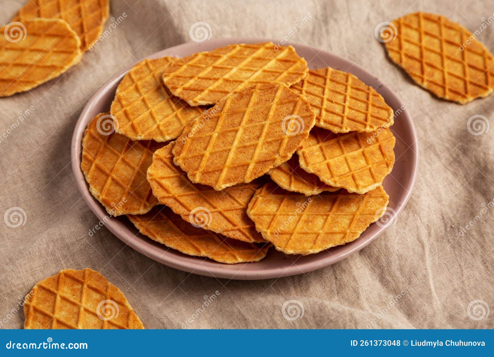 Homemade Waffle Crisps on a Plate, Side View Stock Photo - Image of ...