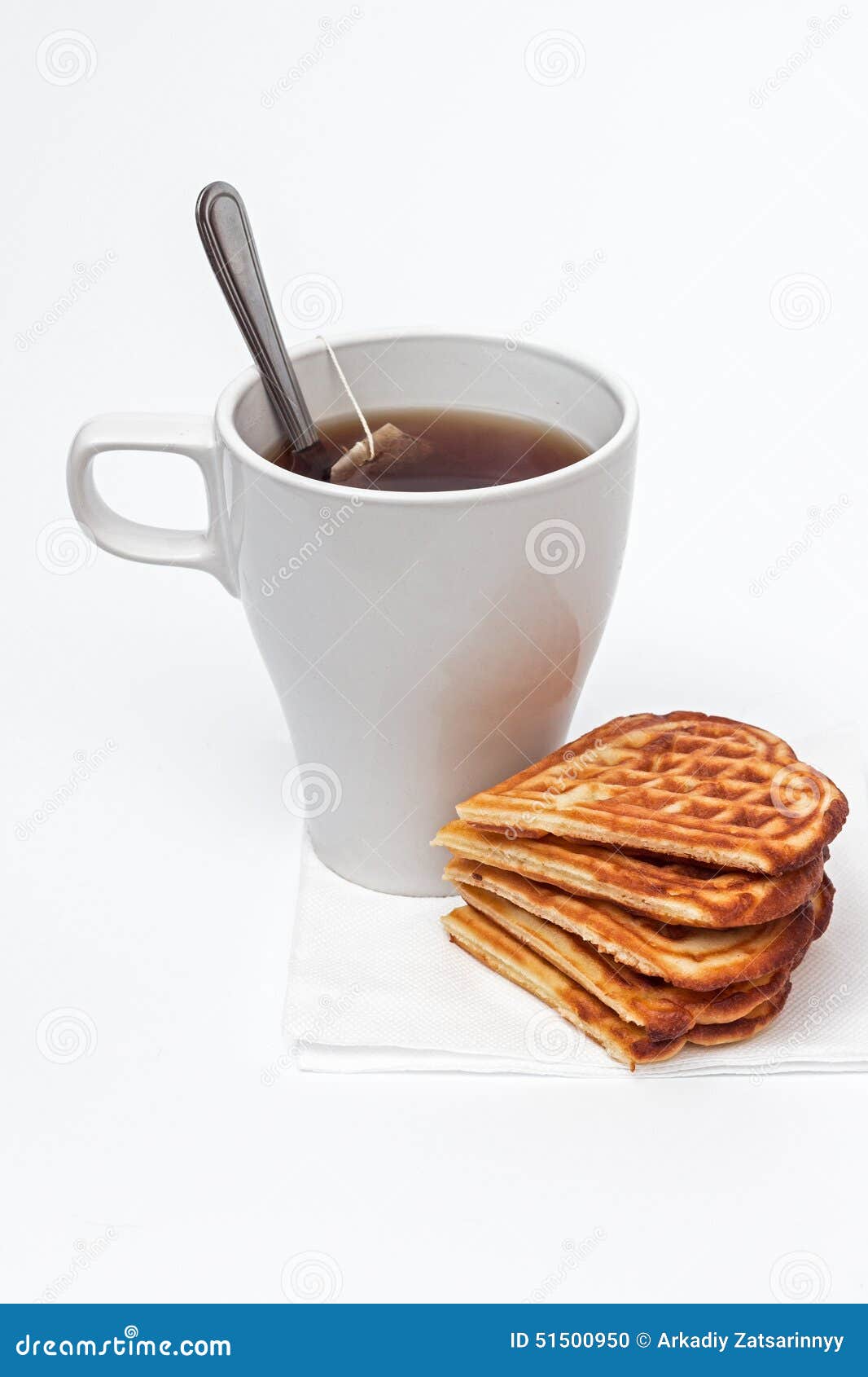 Homemade Waffles and a Cup of Tea. Stock Photo - Image of food, plate ...