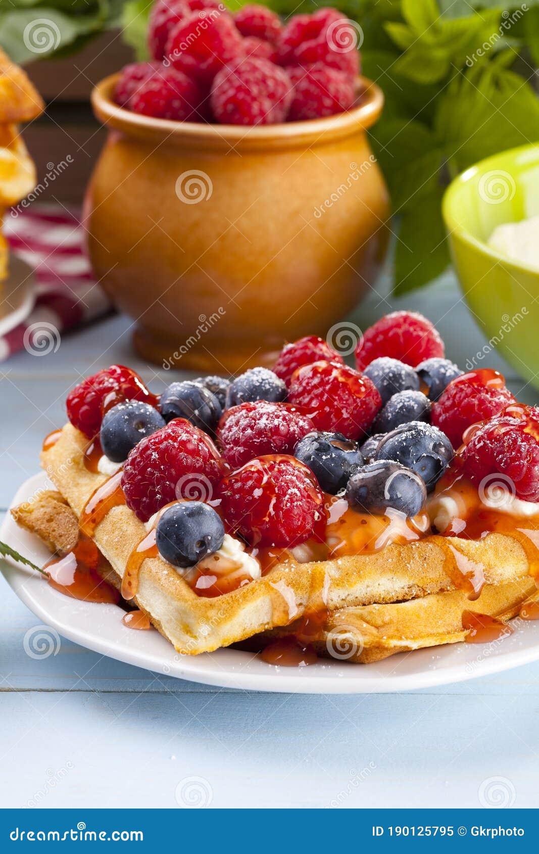 Homemade Waffles with Fruit Stock Image - Image of golden, food: 190125795
