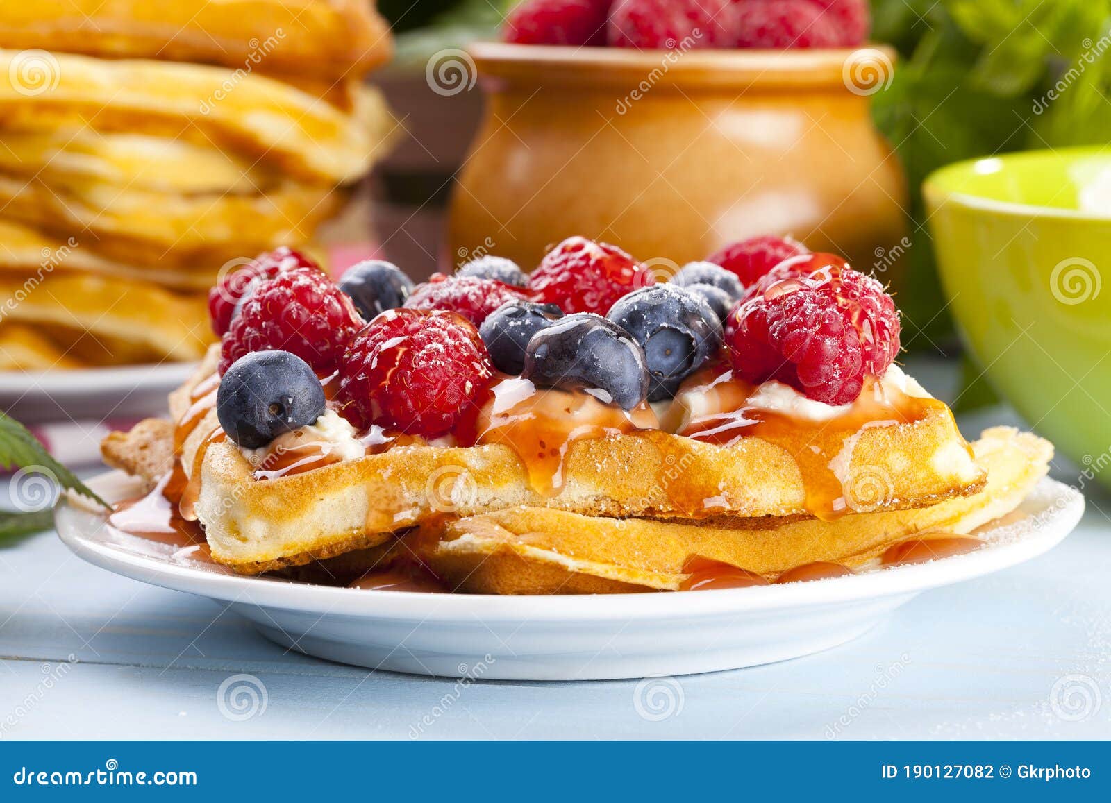 Homemade Waffles with Fruit Stock Photo - Image of belgian, berry ...