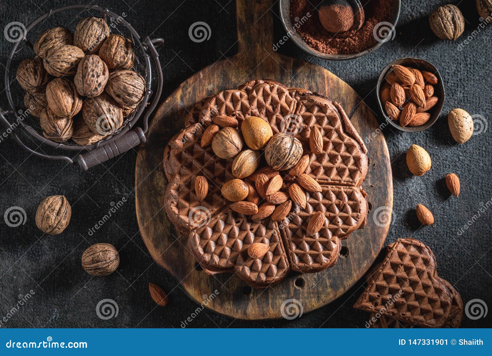 Homemade Waffles Made of Cocoa with Nuts Stock Image - Image of ...