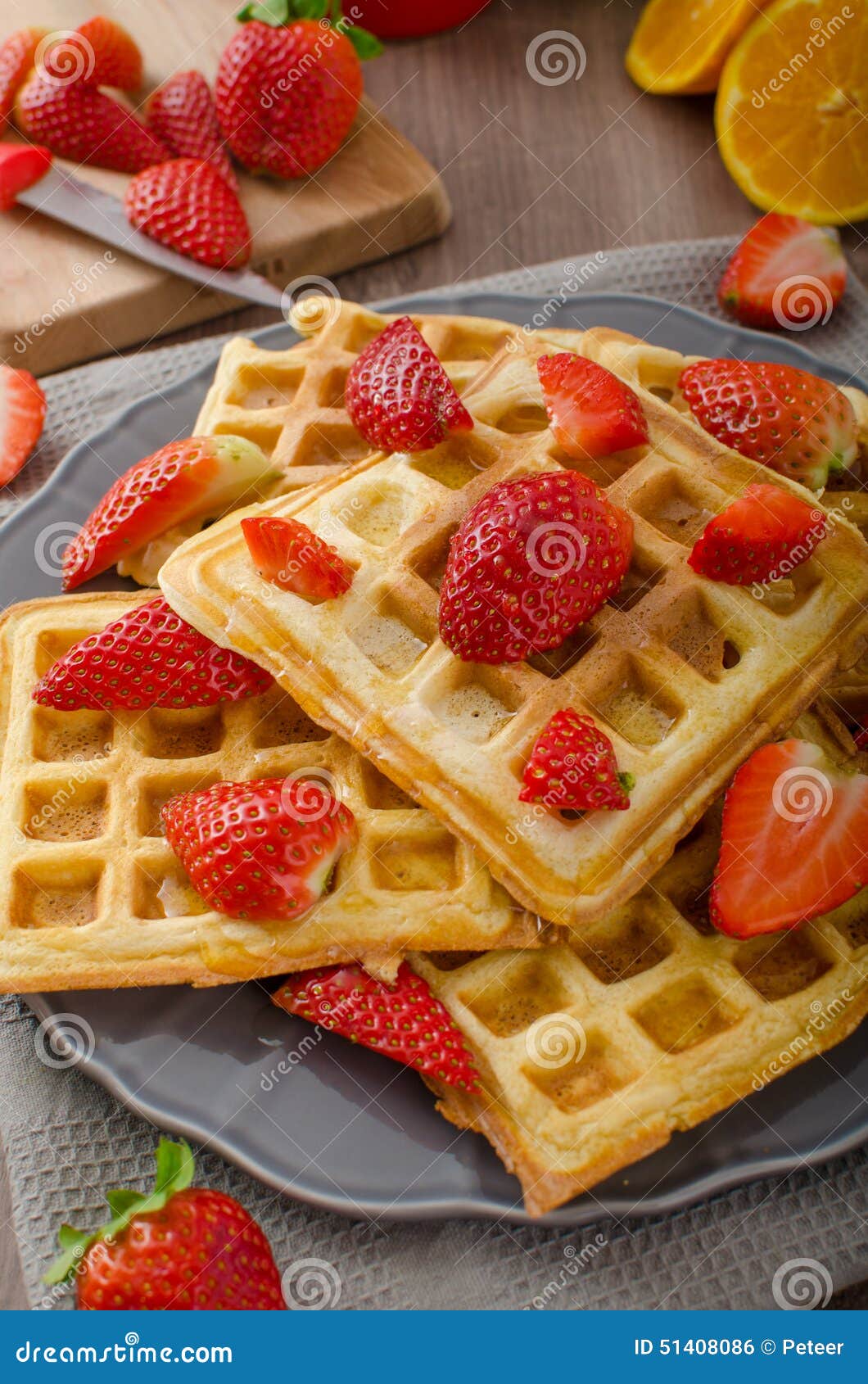 Homemade Waffles with Maple Syrup and Strawberries Stock Photo - Image ...