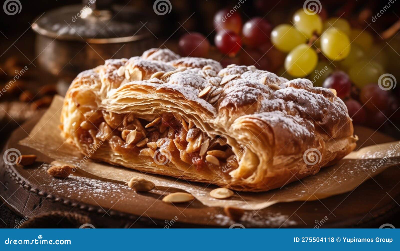 Homemade Walnut Strudel on Rustic Wooden Plate Generated by AI Stock ...