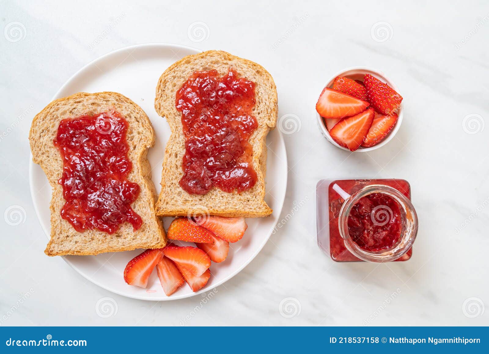 Whole Wheat Bread with Strawberry Jam and Fresh Strawberry Stock Photo ...