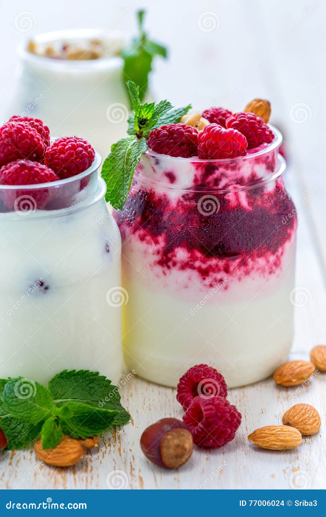 Yoghurt With Raspberries On Red Texture Royalty-Free Stock Photography ...