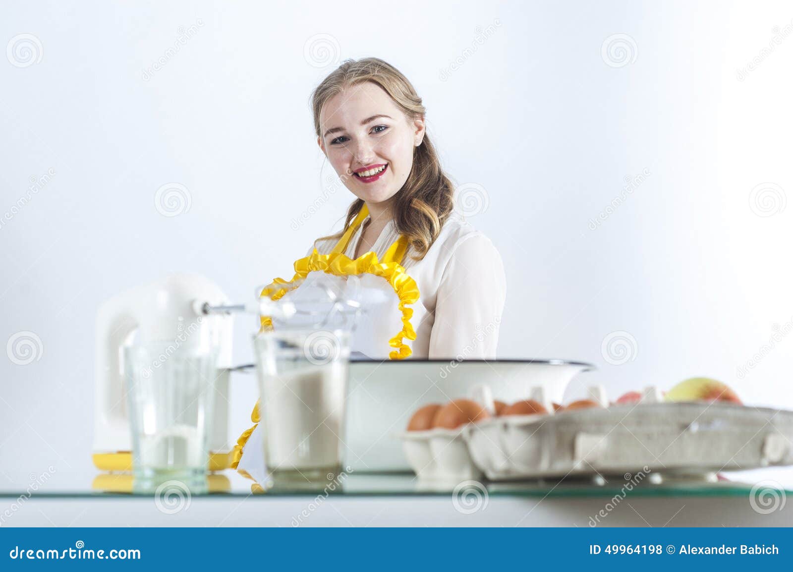 Homemaker in kitchen stock photo. Image of bowl, busy - 49964198