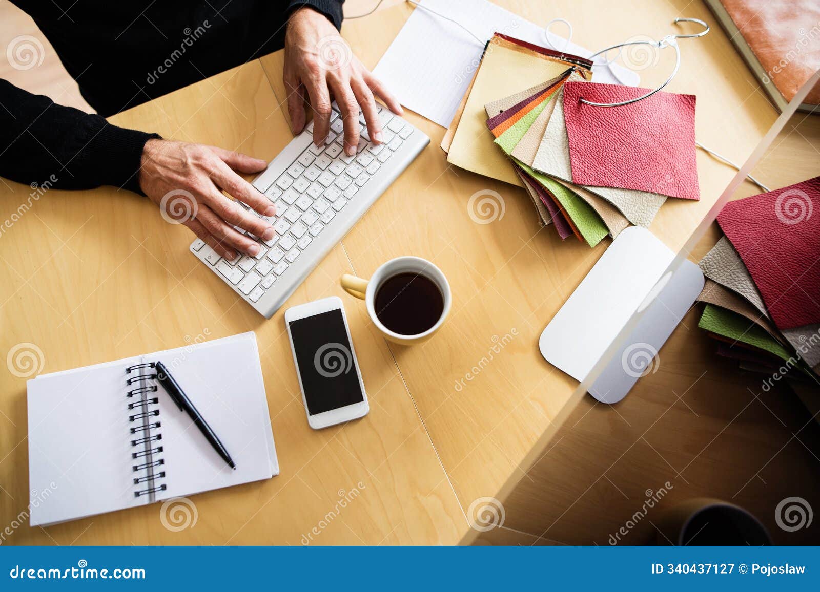Homeoffice Setup, High Angle View. Man Working on Computer from Home ...