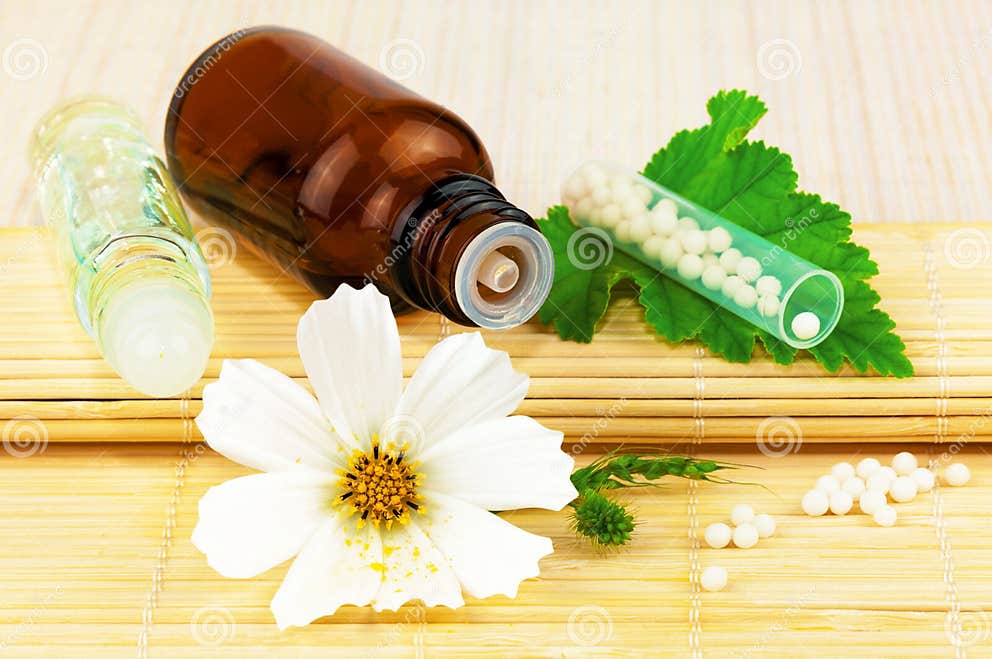 Homeopathic Medication with Flower and Leaf Stock Photo - Image of ...