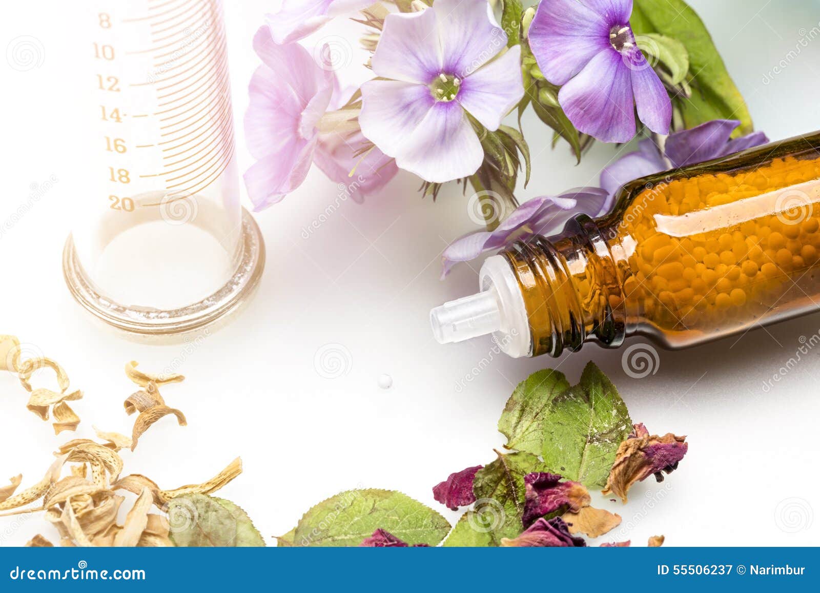 Homeopathy Globules, Syringe and Flowers Stock Image - Image of herbal ...