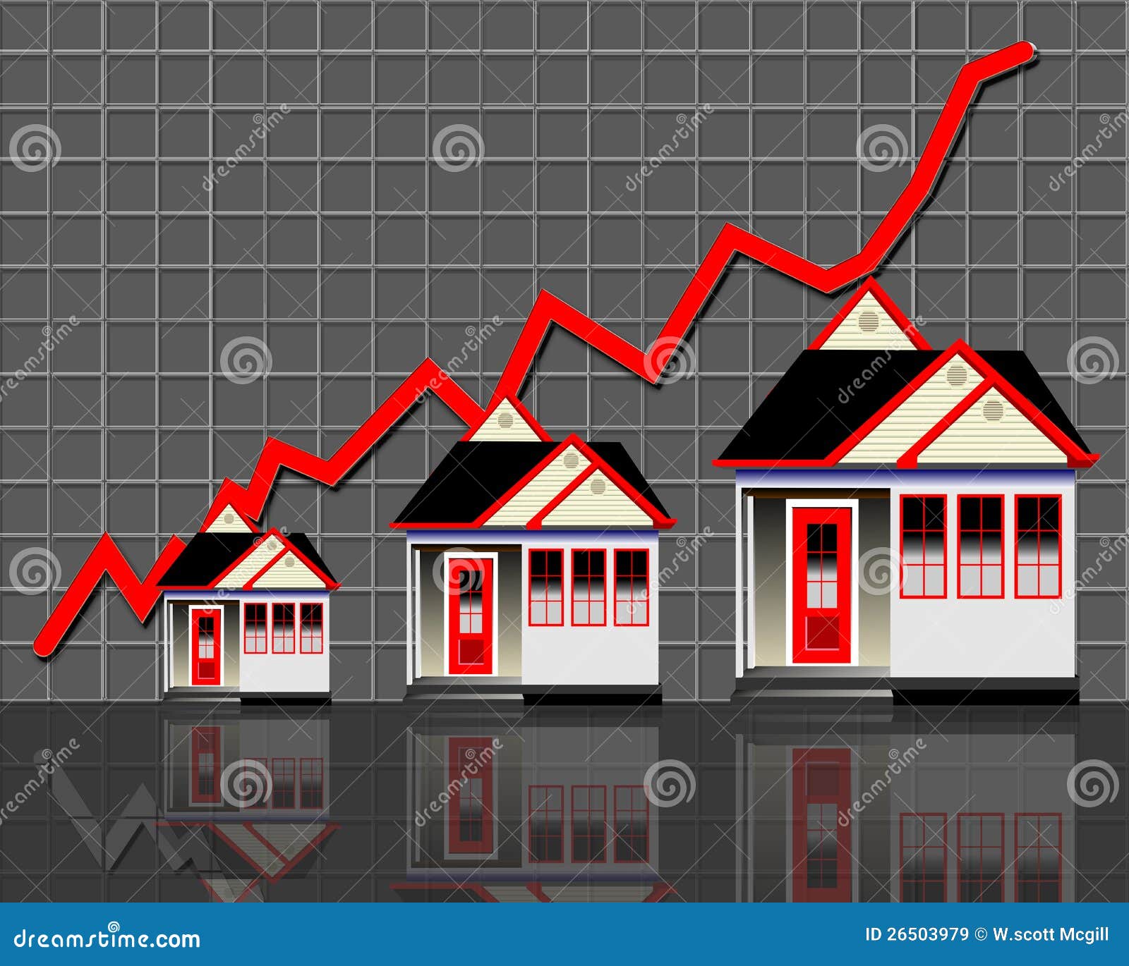 Homes with red graph line stock illustration. Illustration of rising ...