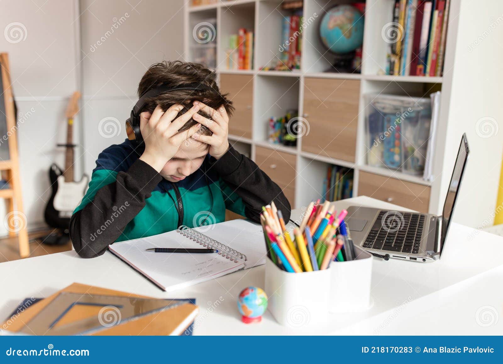 Homeschooled Boy Under Stress Stock Image - Image of grade, education ...