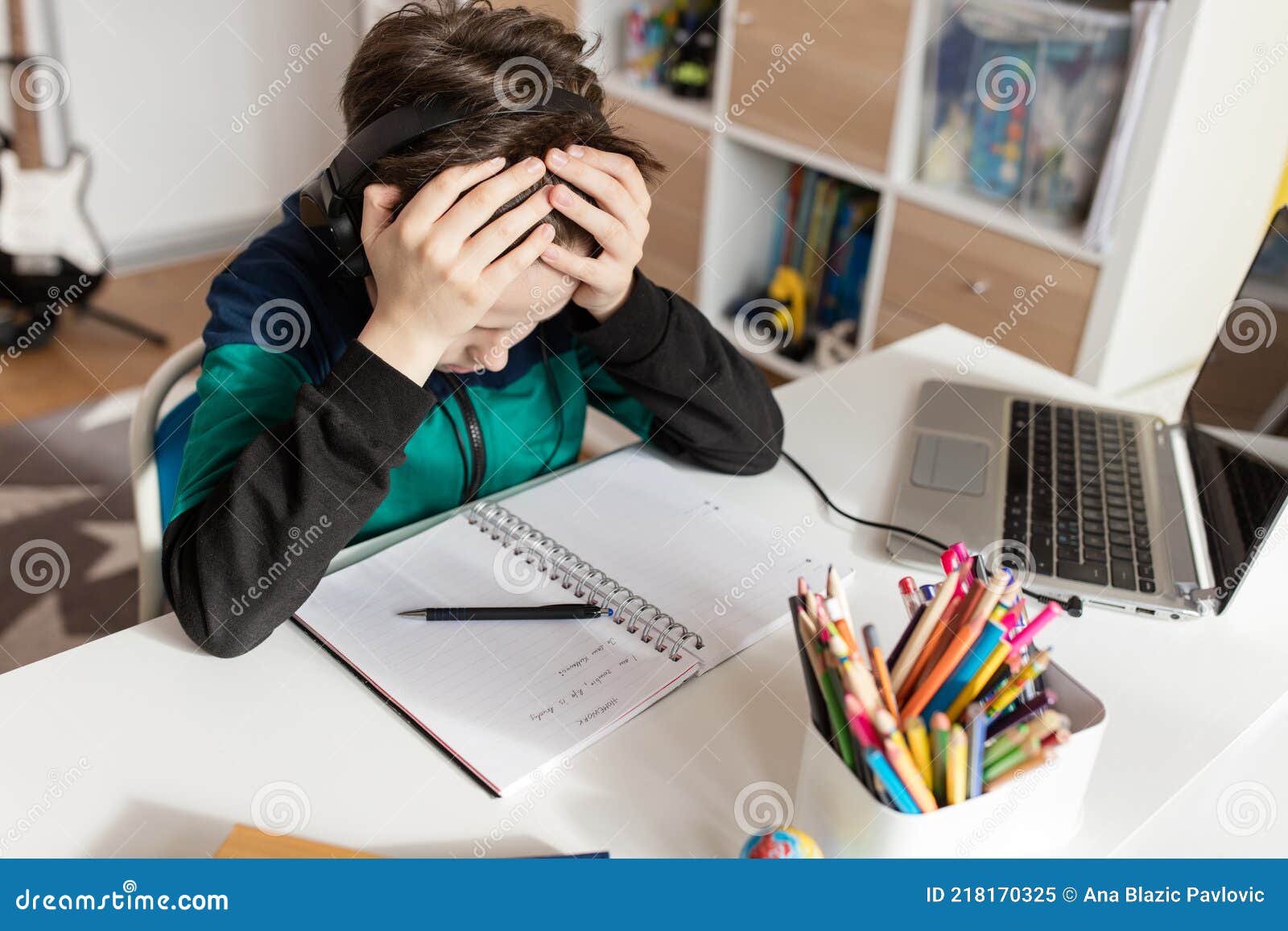 Homeschooled Boy Under Stress Stock Image - Image of corona, difficult ...