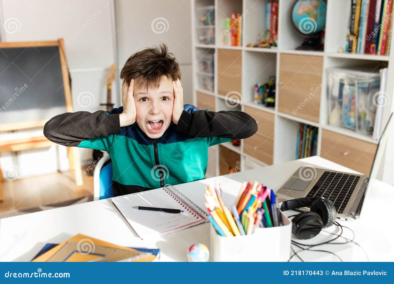 Homeschooled Boy Under Stress Stock Image - Image of homeschooled, home ...