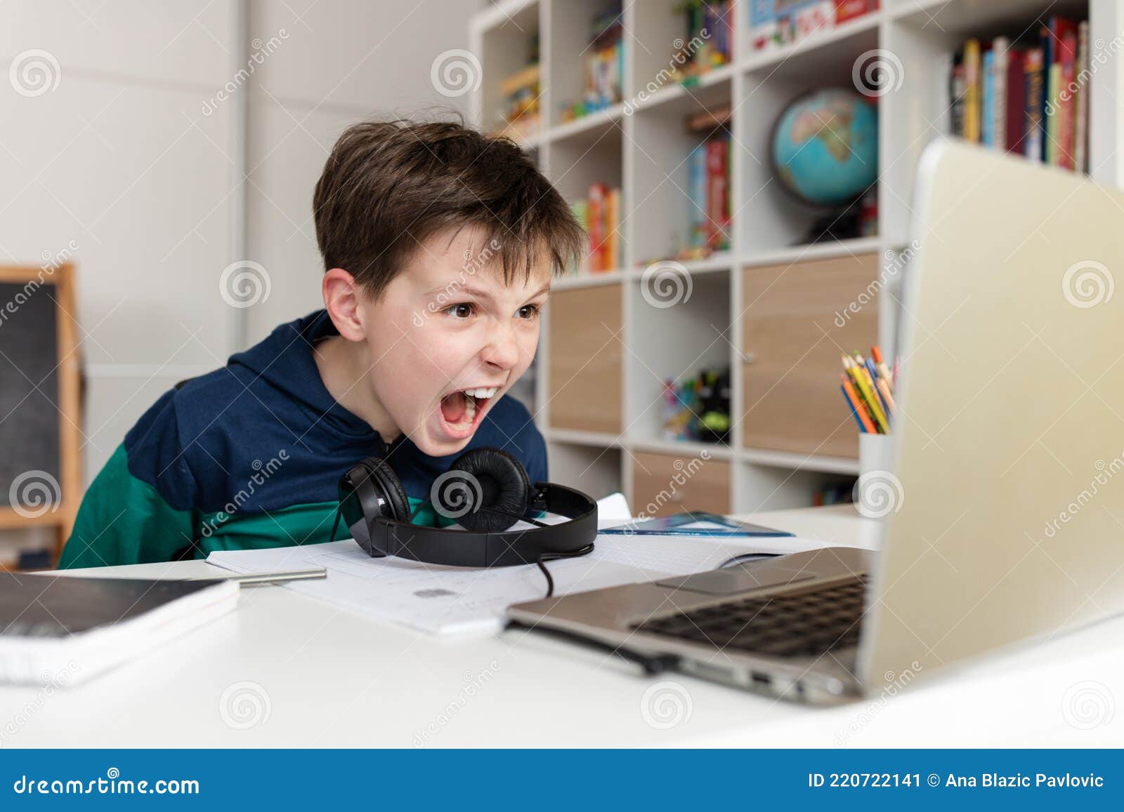 Homeschooled Boy Under Stress Stock Image - Image of domestic, desk ...
