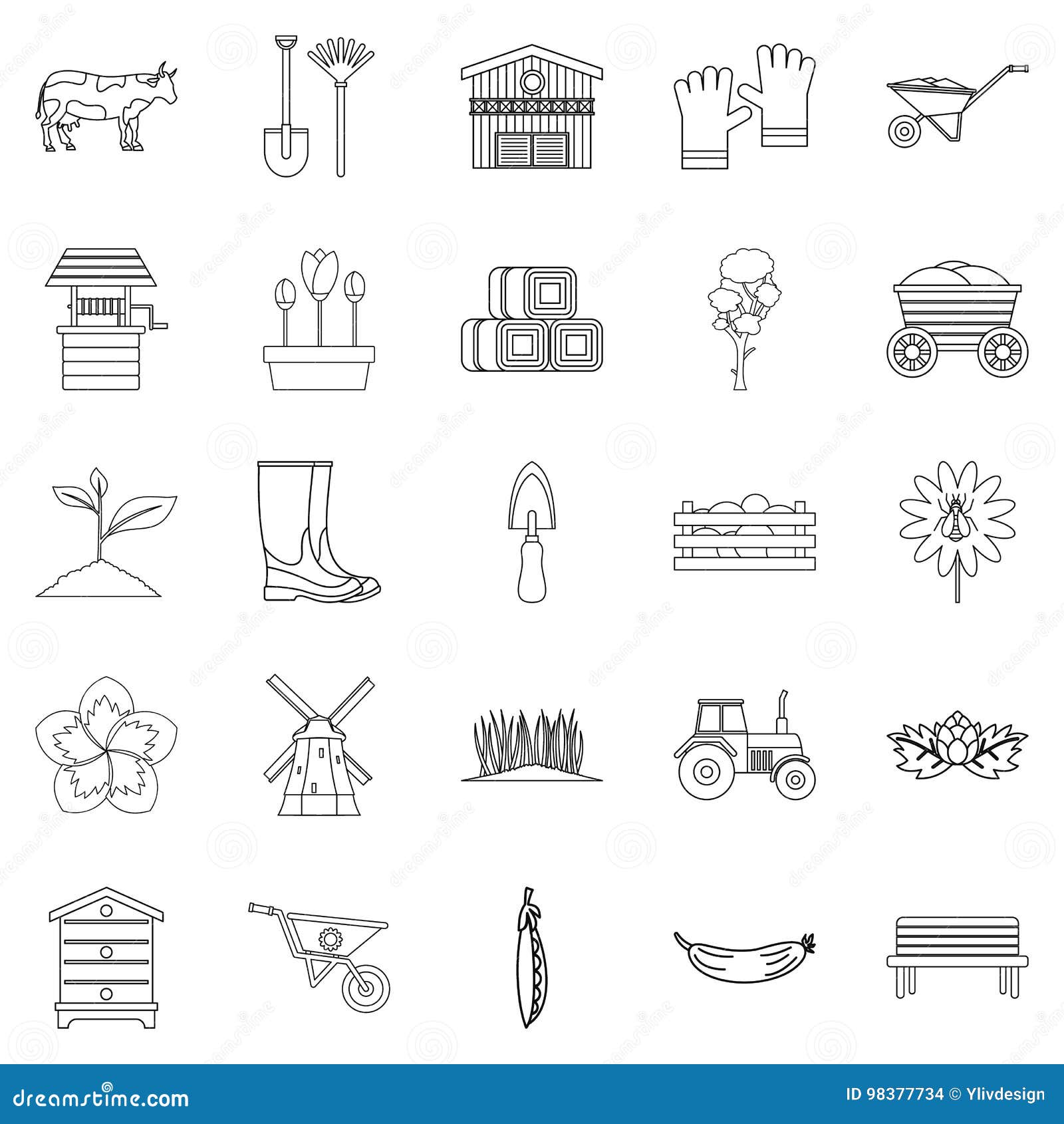 Homestead Icons Set, Outline Style Stock Vector - Illustration of goat ...