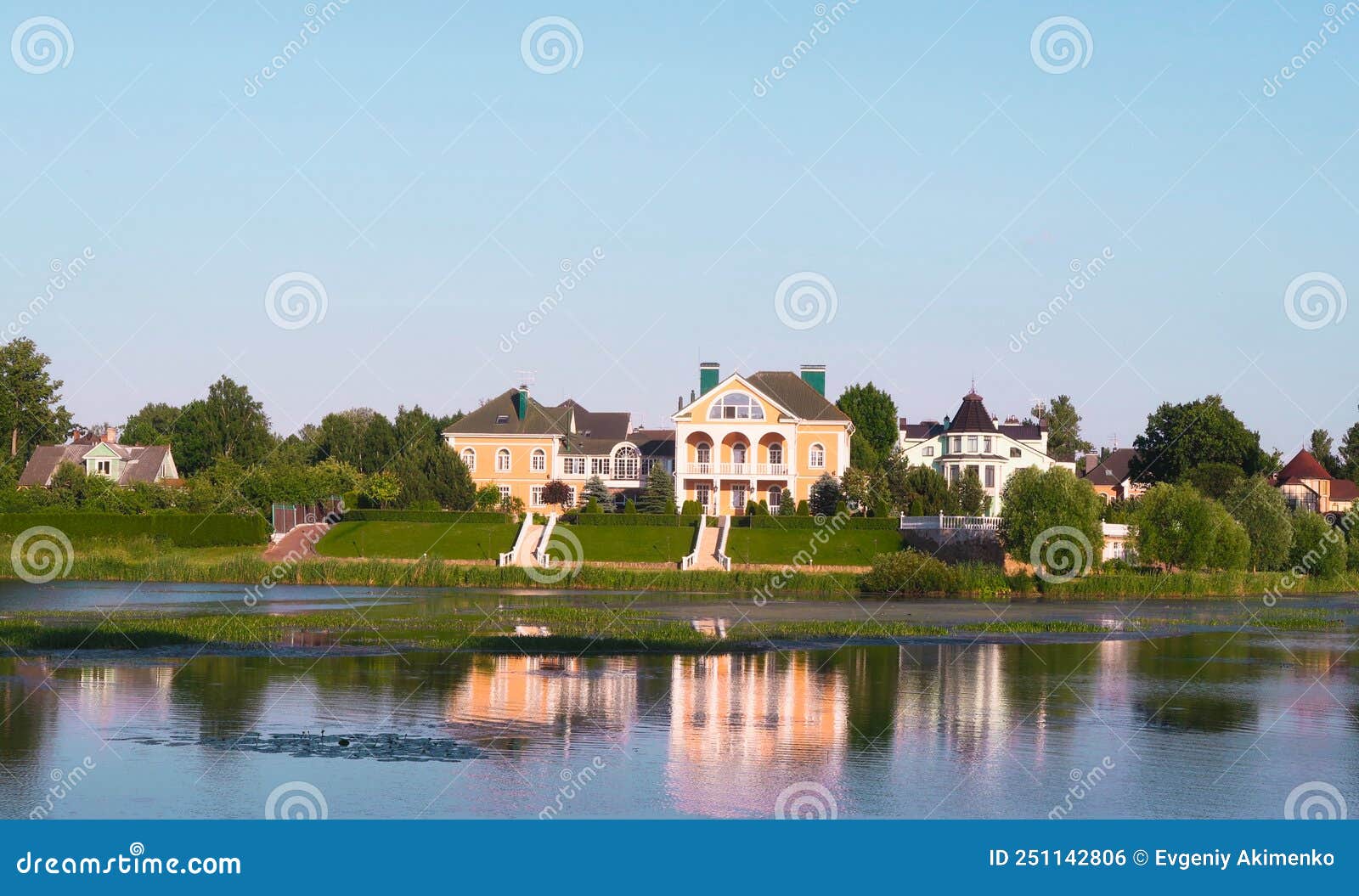 Homestead on the River Bank Stock Photo - Image of park, skyline: 251142806