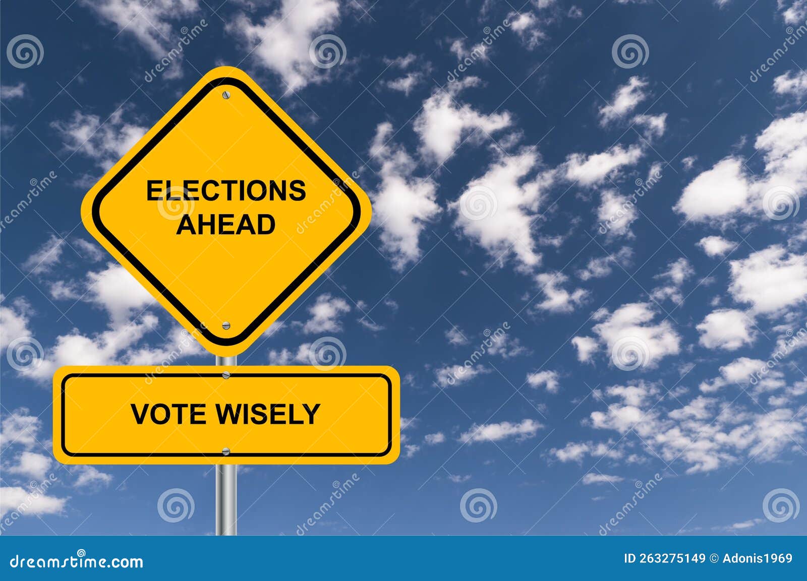 Elections Ahead Vote Wisely Traffic Sign on Blue Sky Stock Image ...