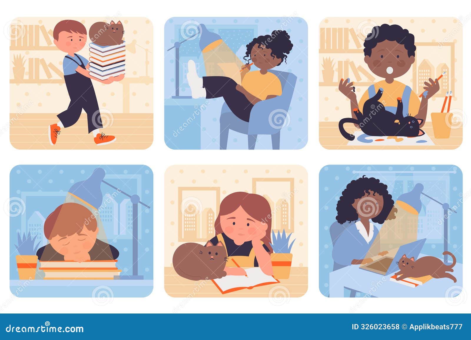 Homework Concept with People Situation Set in Flat Web Design. Bundle ...