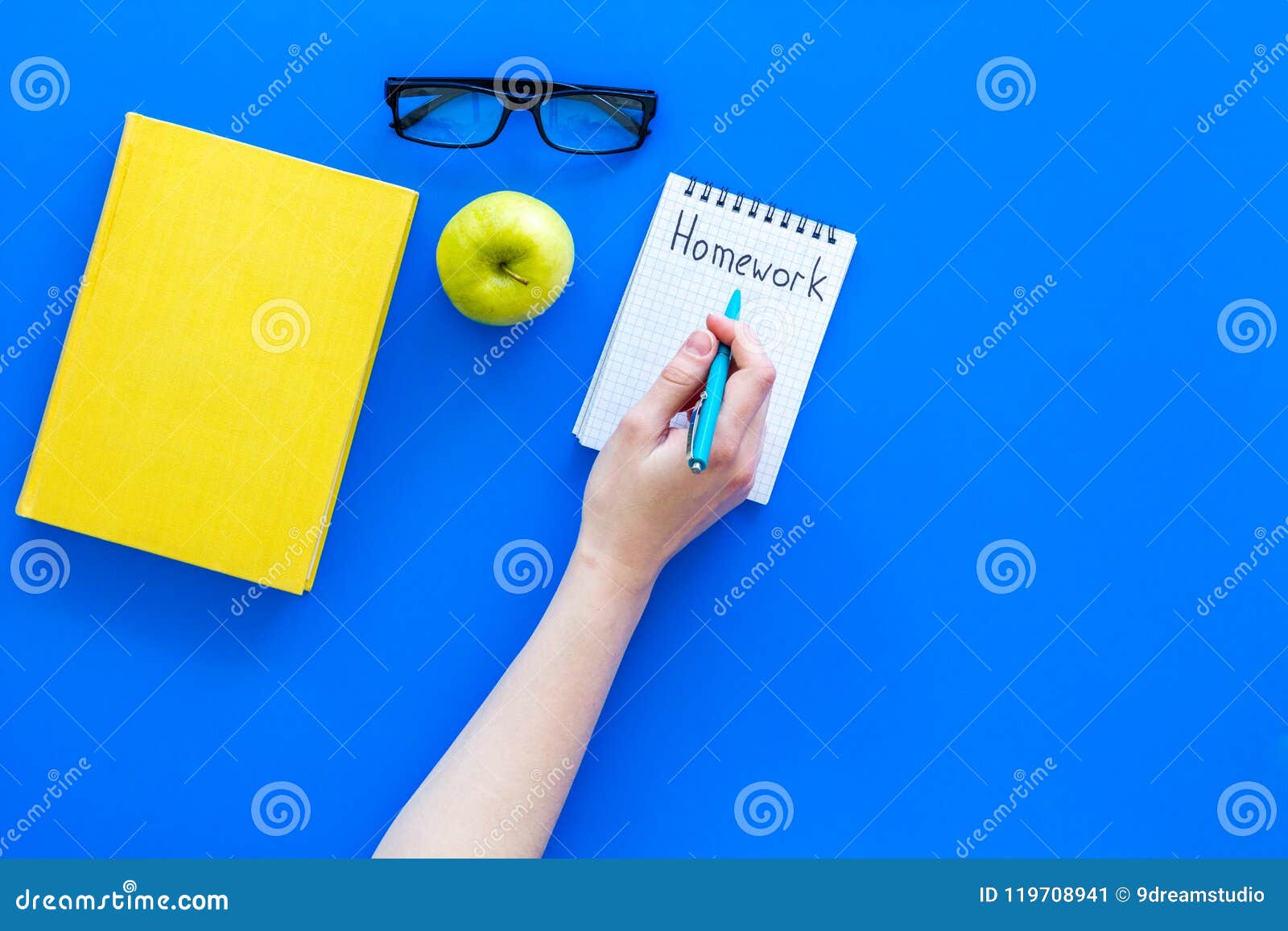 Homework Concept. Word Homework Written in Notebook on Blue Desk with ...