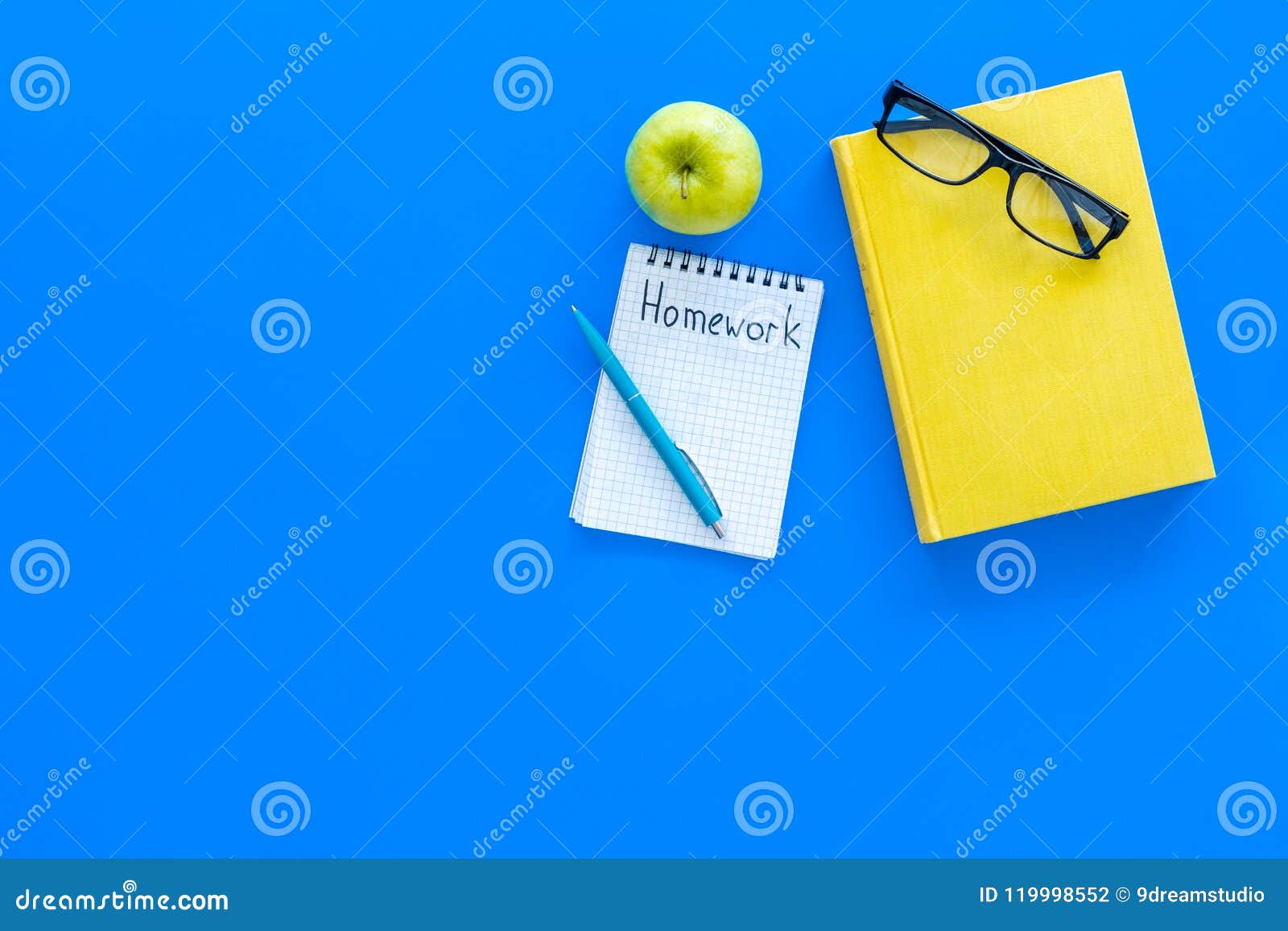Homework Concept. Word Homework Written in Notebook on Blue Desk with ...