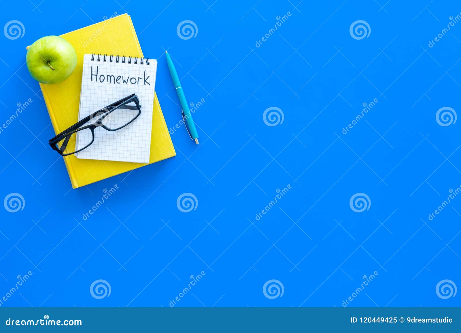 Homework Concept. Word Homework Written in Notebook on Blue Desk with ...