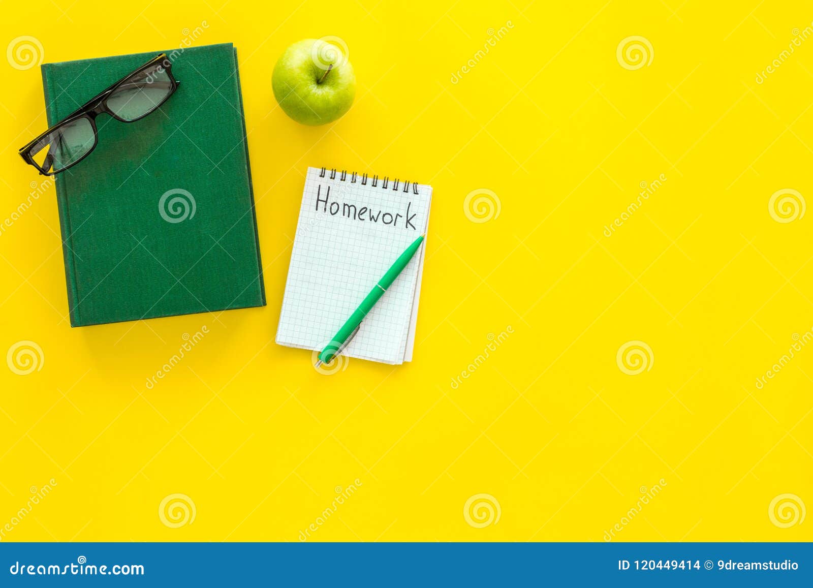 Homework Concept. Word Homework Written in Notebook on Yellow Desk with ...