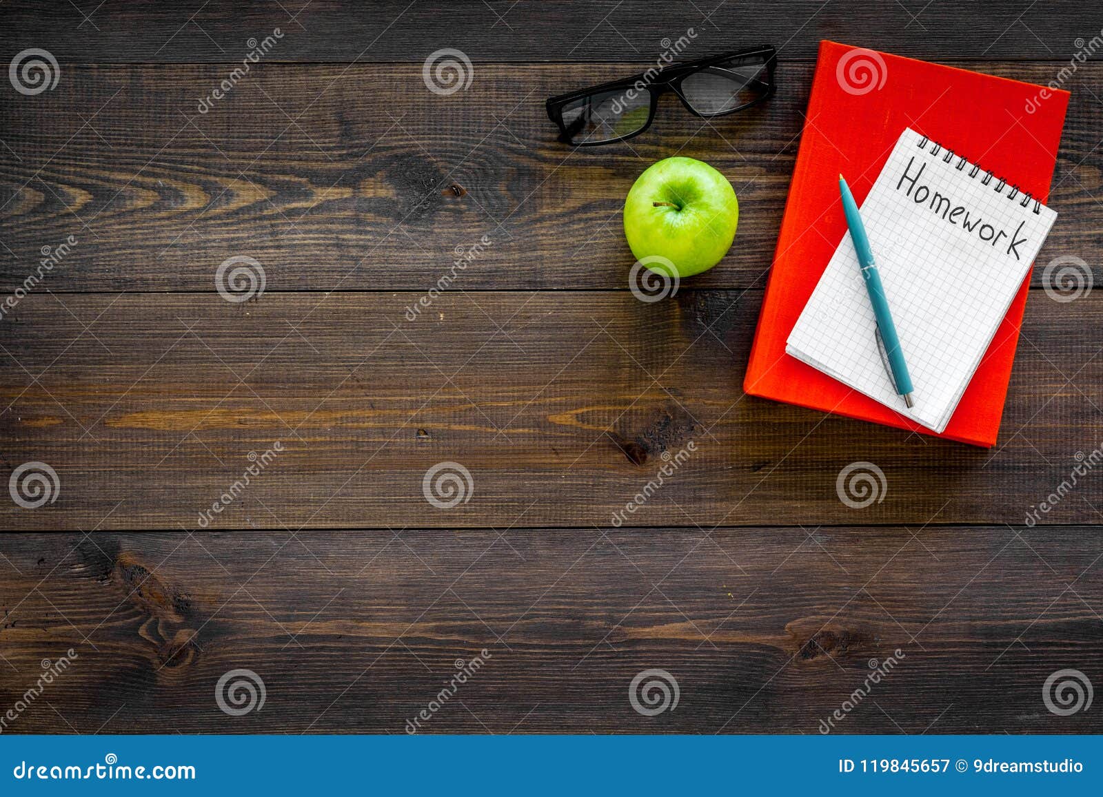 Homework Concept. Word Homework Written in Notebook on Dark Wooden Desk ...