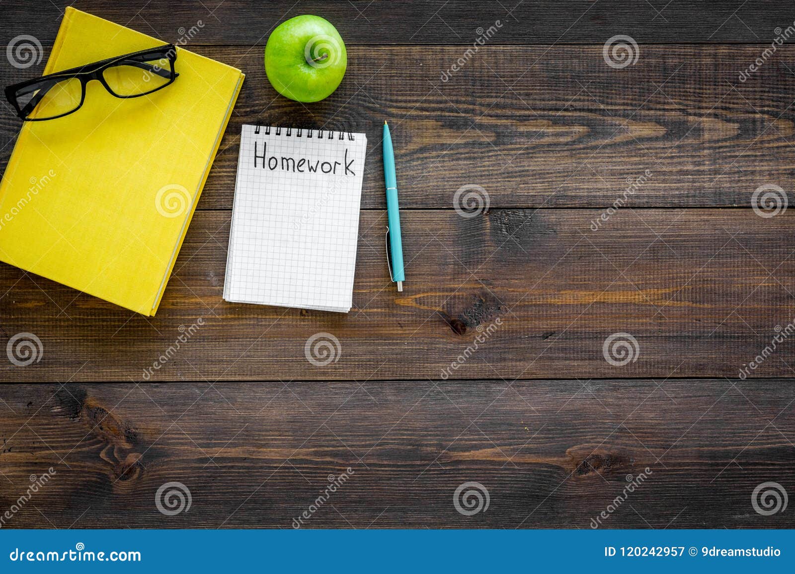 Homework Concept. Word Homework Written in Notebook on Dark Wooden Desk ...