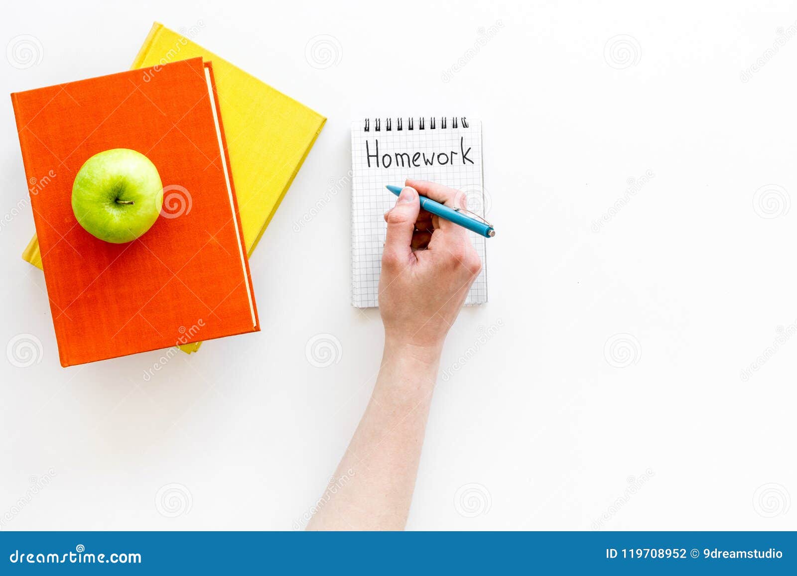 Homework Concept. Word Homework Written in Notebook on White Desk with ...