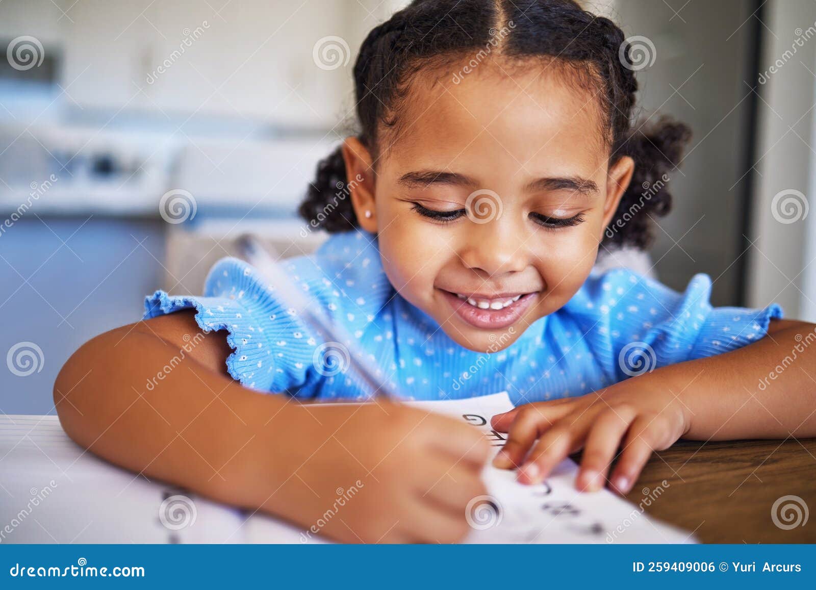 Homework, Drawing and Child Writing in a Notebook for Education ...