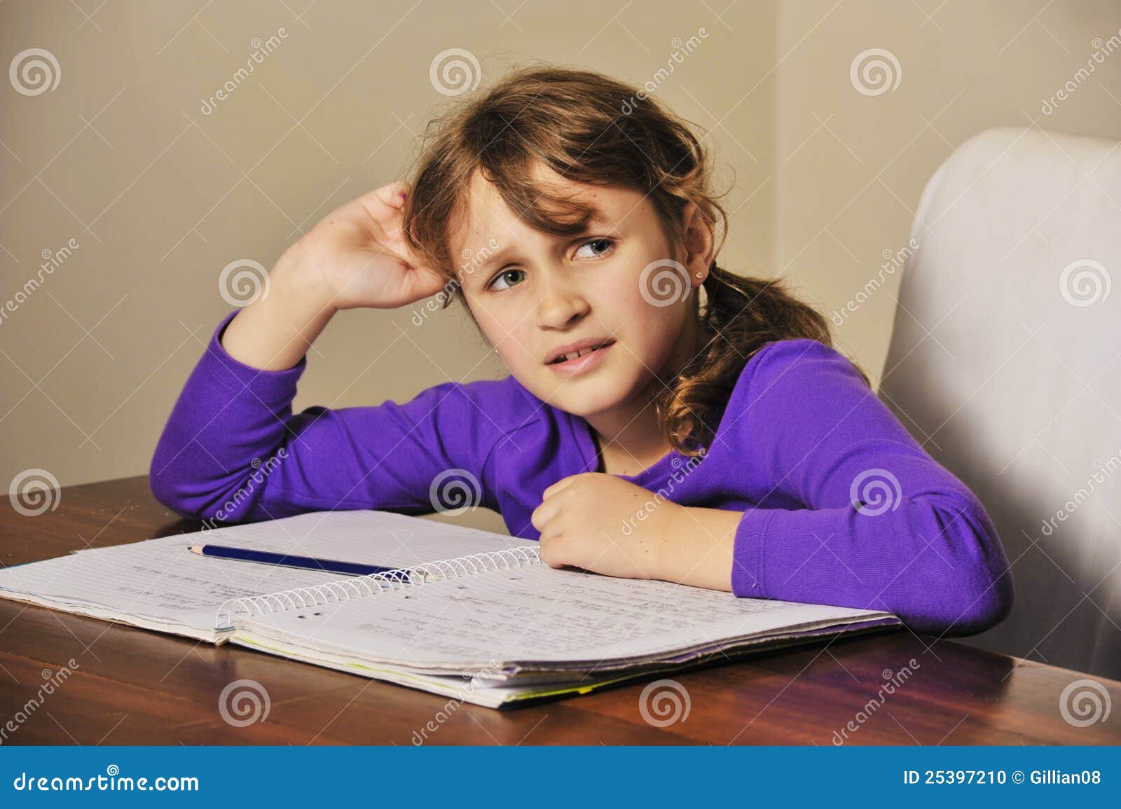 Homework girl stock photo. Image of primary, study, frown - 25397210