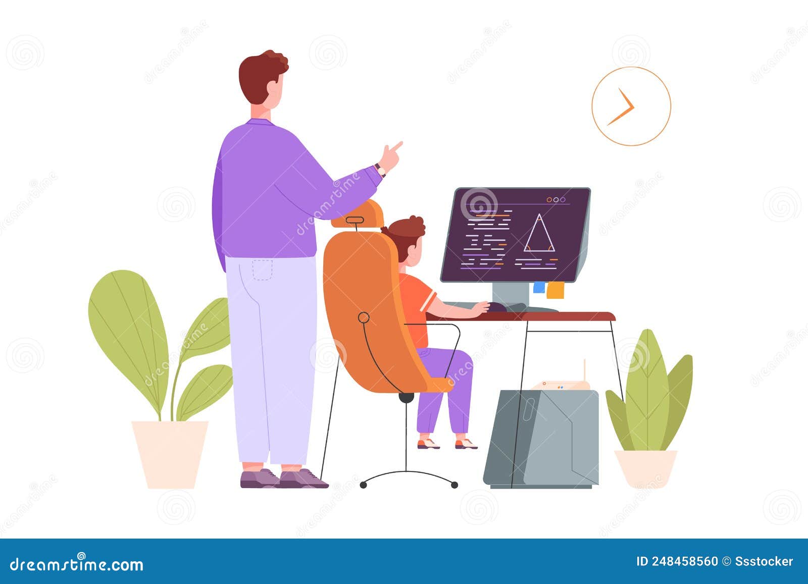 Father Teaching His Sons, Parent Helping Boys With Homework And ...