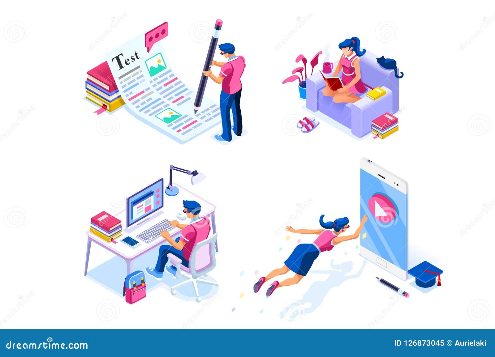 Isometric Homework Knowledge Icons for Web Page Stock Vector ...
