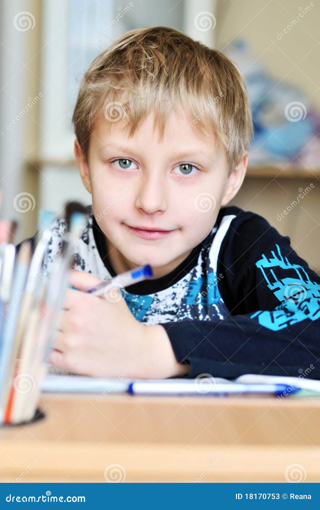 Homework of Left-handed Boy Stock Image - Image of library, house: 18170753