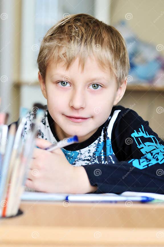 Homework of Left-handed Boy Stock Image - Image of library, house: 18170753
