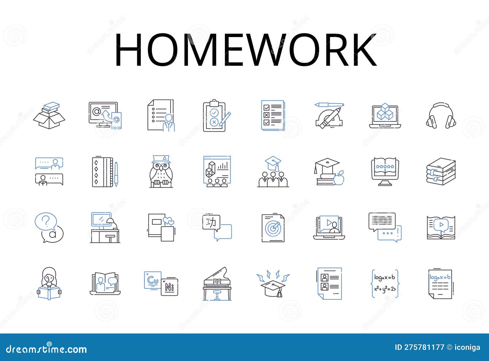 Homework Line Icons Collection. Assignment-task, Project-activity, Test ...