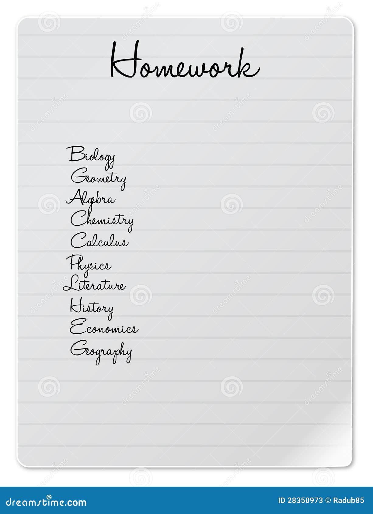 Homework List stock vector. Illustration of document - 28350973