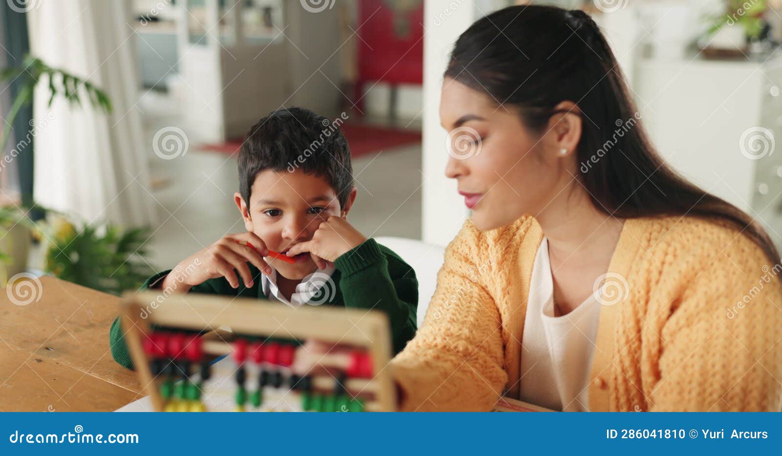 Homework, Math and Mother with Abacus for Child for Learning, Studying ...