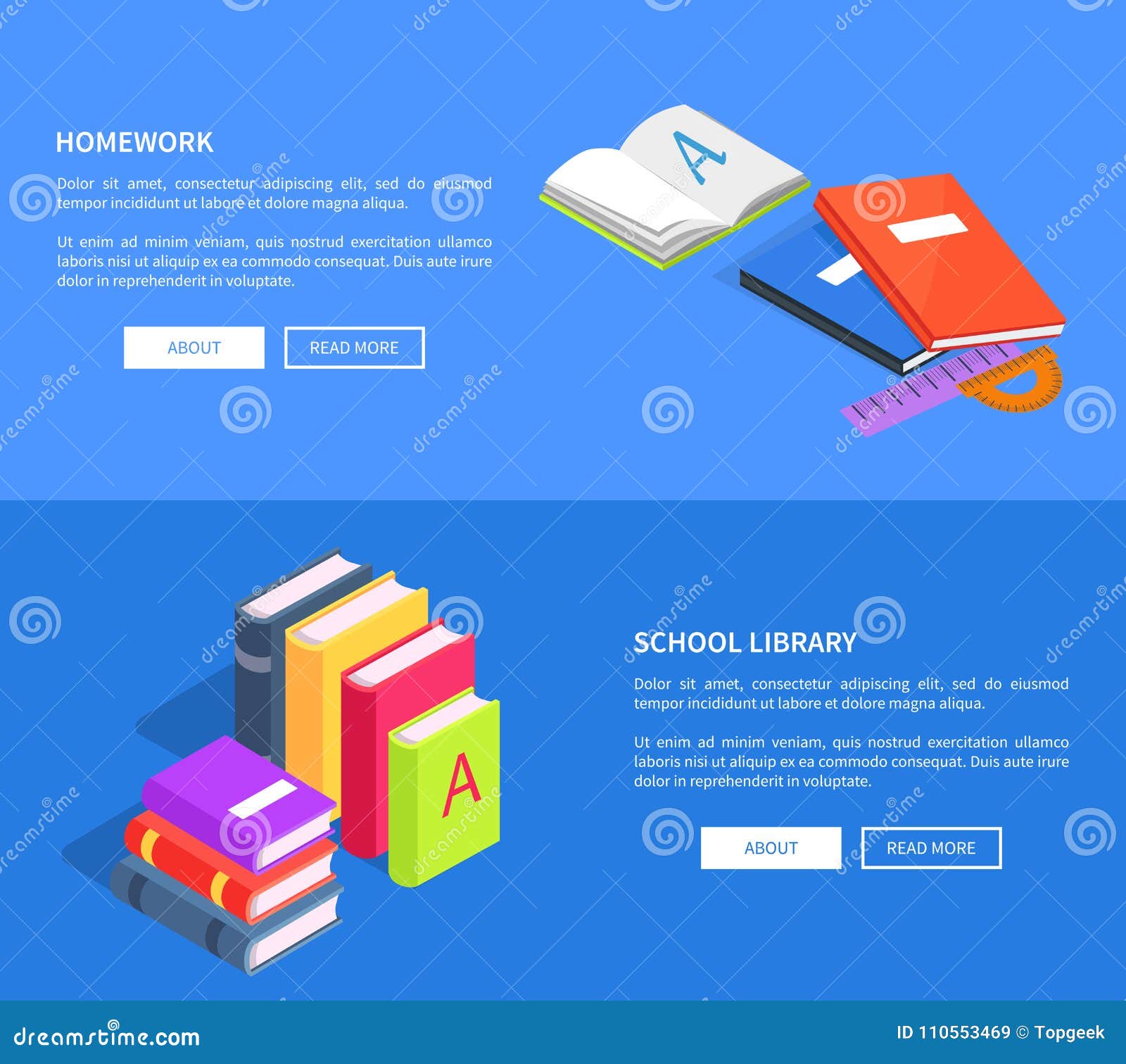 Homework School Library Vector Posters with Books Stock Vector ...