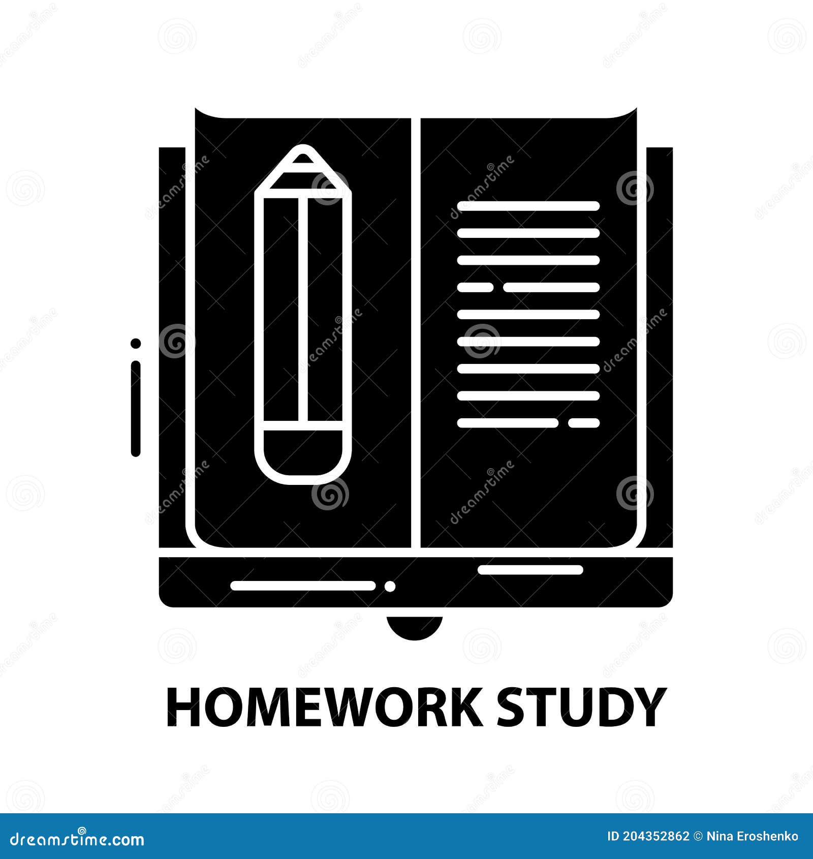 Homework Study Icon, Black Vector Sign with Editable Strokes, Concept ...